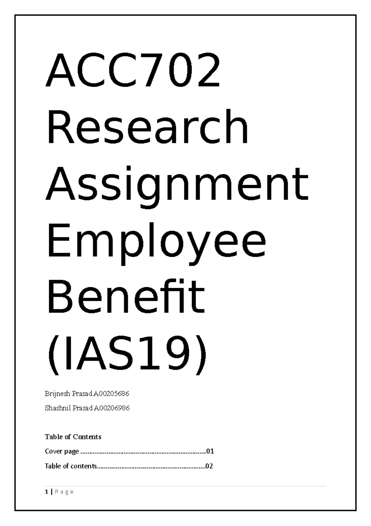 ACC702 major Assignment Employee Benefit - ACC Research Assignment ...