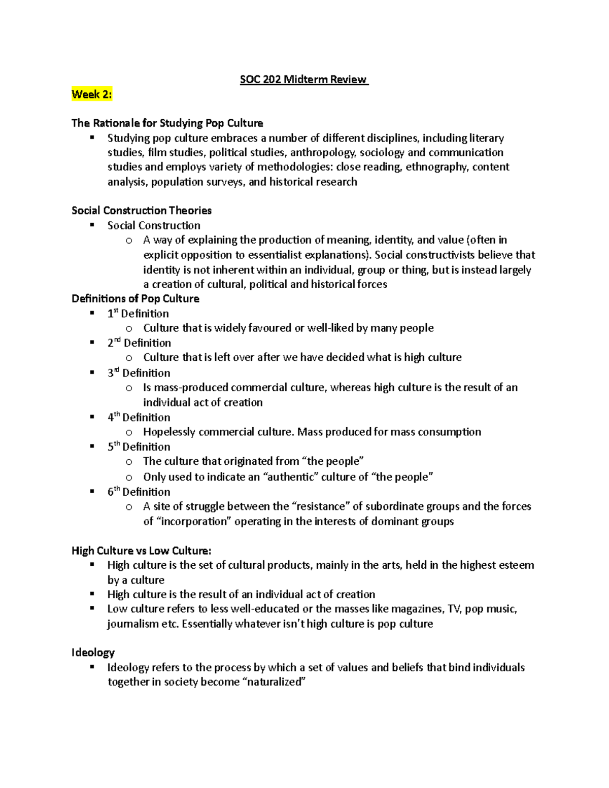 SOC 202 Midterm Review - SOC 202 Midterm Review Week 2: The Rationale ...