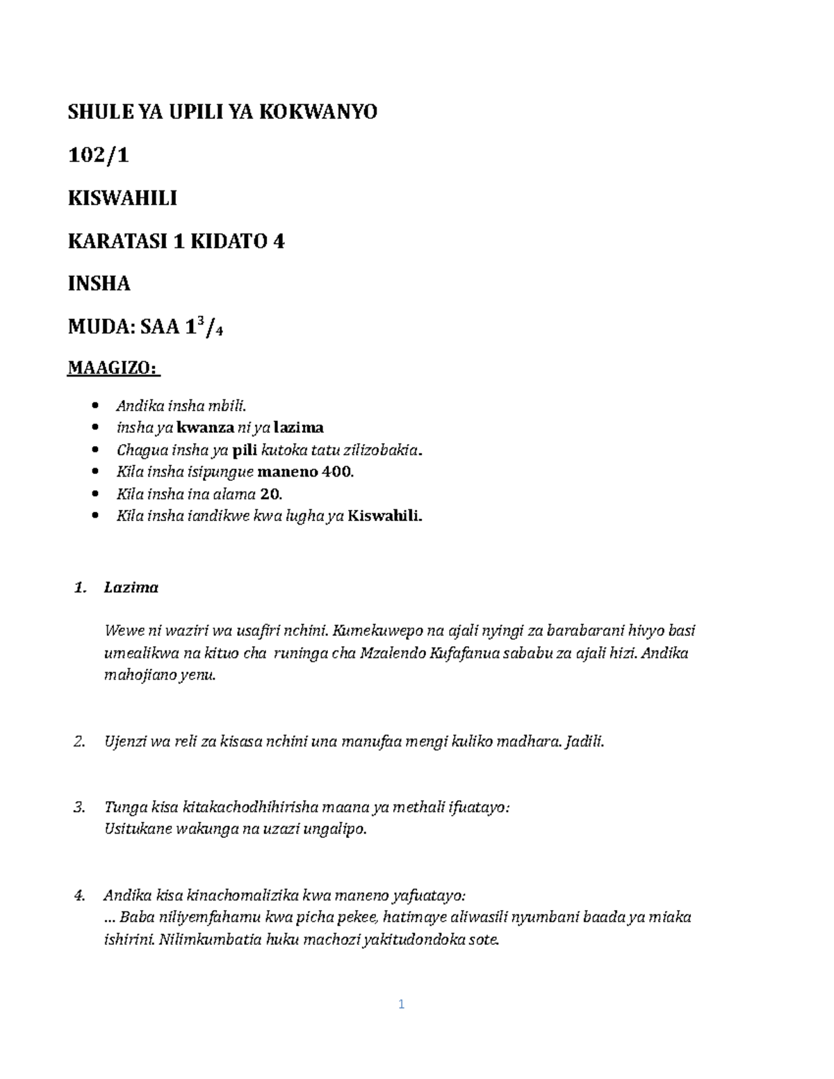 102 Kiswahili PP1 - EET 100 - SHULE YA UPILI YA KOKWANYO 102/ KISWAHILI ...