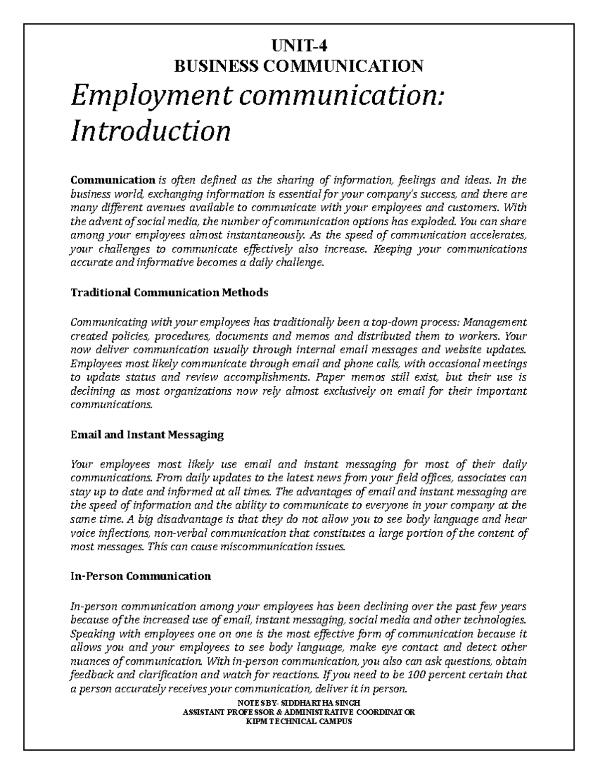 UNIT -4 Business Communication (1) - BUSINESS COMMUNICATION Employment ...