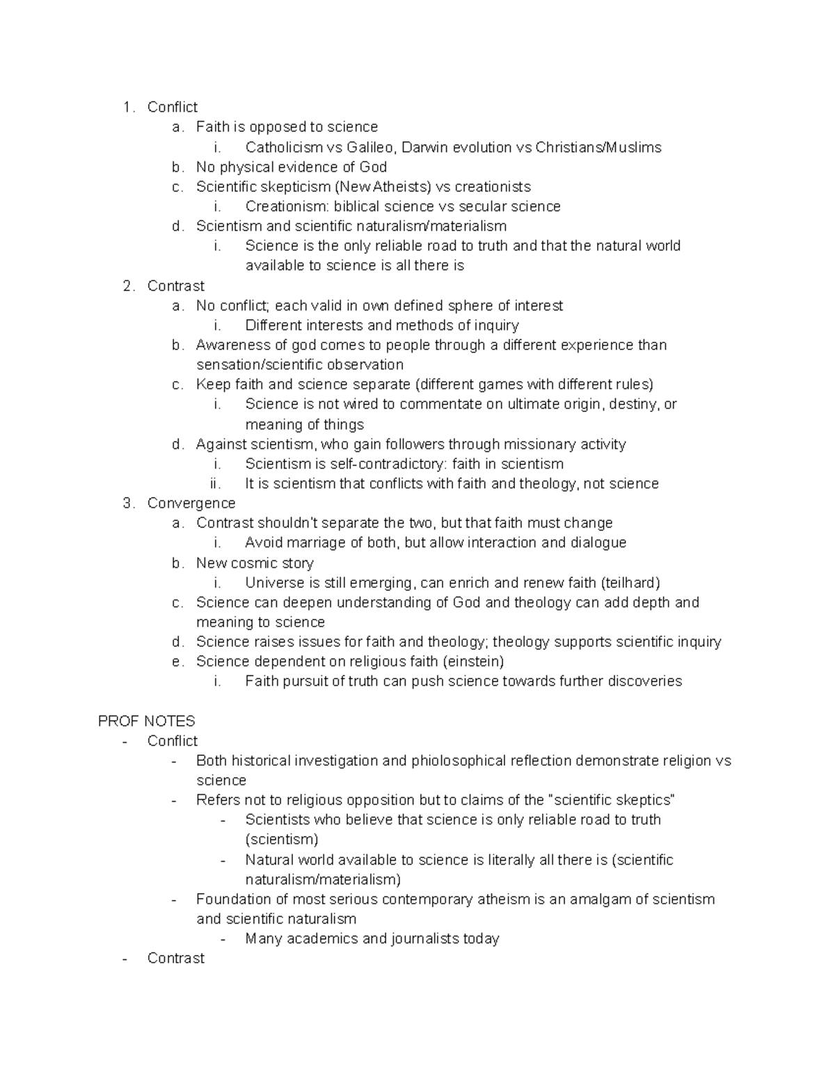 Haught Lecture Notes - Conflict a. Faith is opposed to science i ...