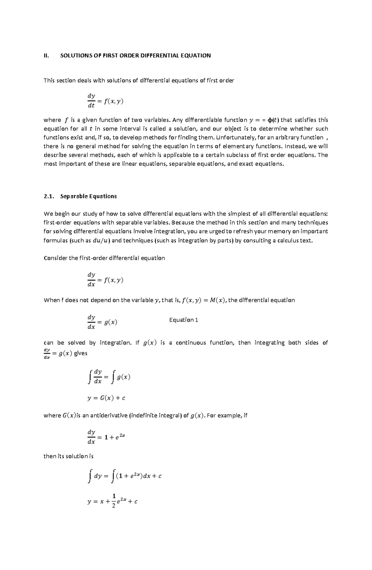 2. Lecture Notes Differential-Equations 1st Order Separable - Equation ...