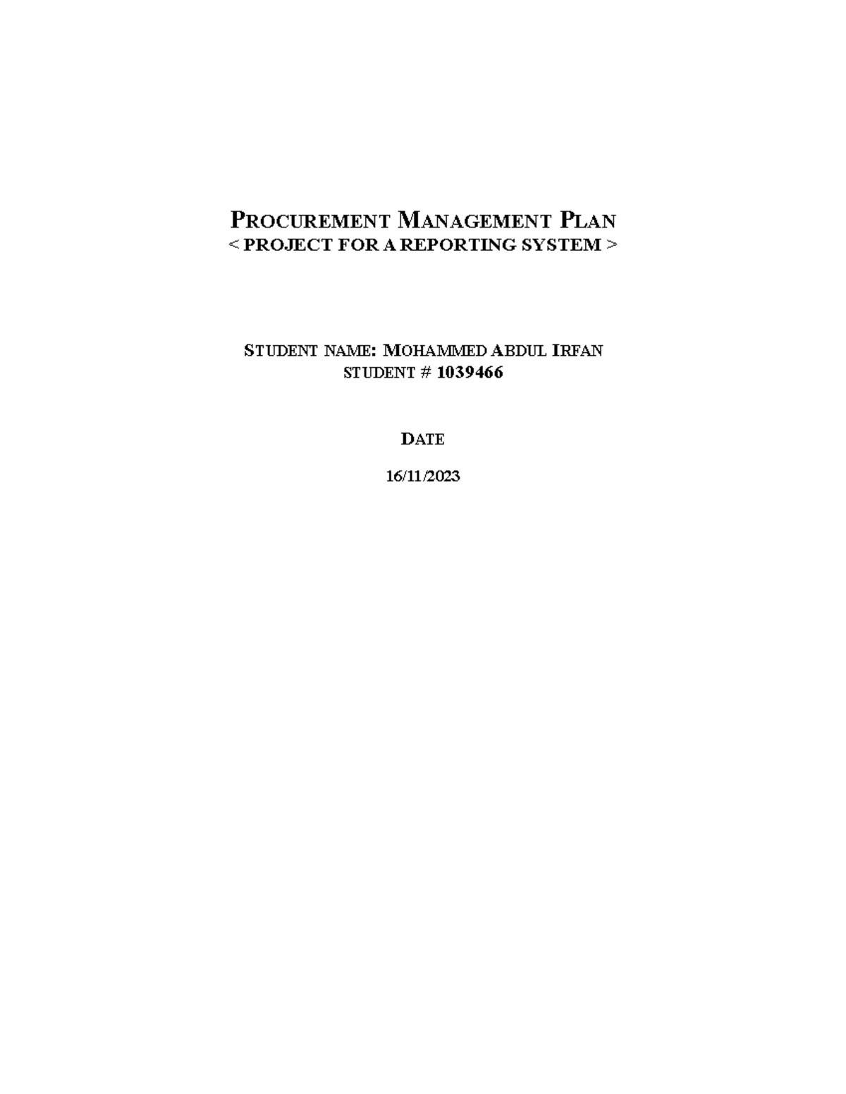 A mohammed 144588-23F-Project Procurement - PROCUREMENT MANAGEMENT PLAN
