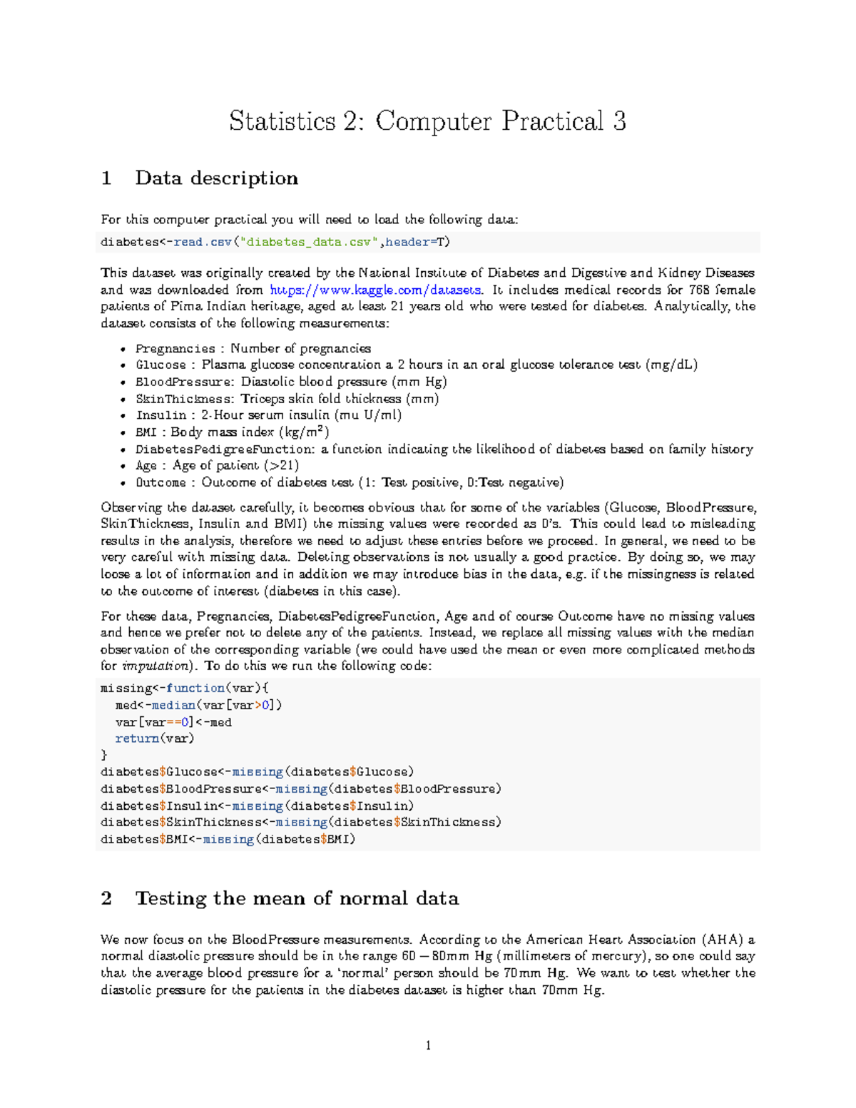 Cp3-2019-questions - using R - Statistics 2: Computer Practical 3 1 ...