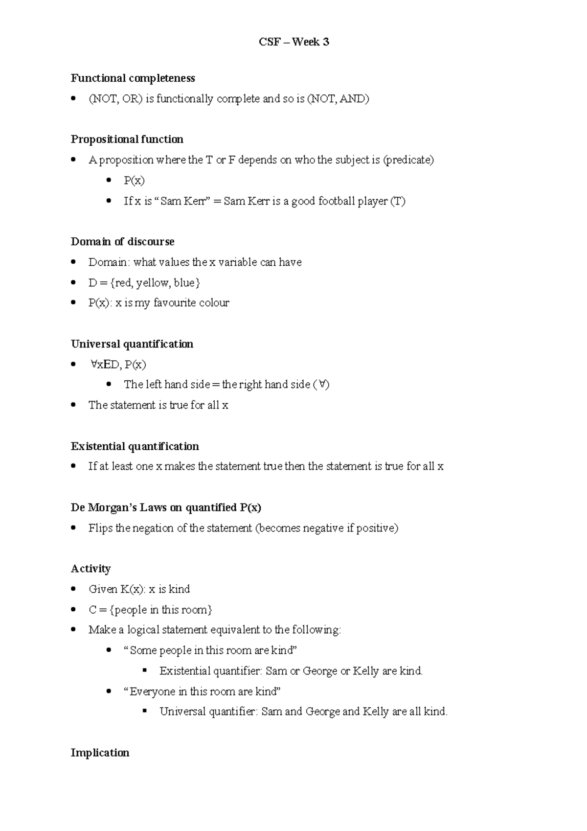 3 Week 3 - Lecture Notes. - CSF – Week 3 Functional completeness (NOT ...