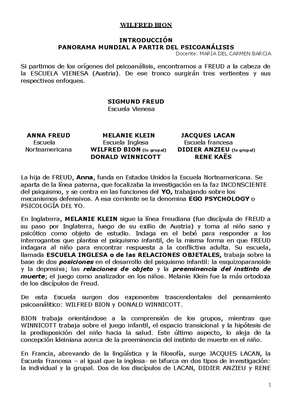 W BION PSICOLOGO SOCIAL - WILFRED BION INTRODUCCIÓN PANORAMA MUNDIAL A ...