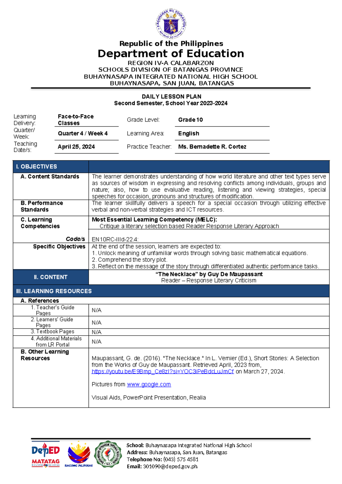 April 17 2024 DLL - Department of Education REGION IV-A CALABARZON ...