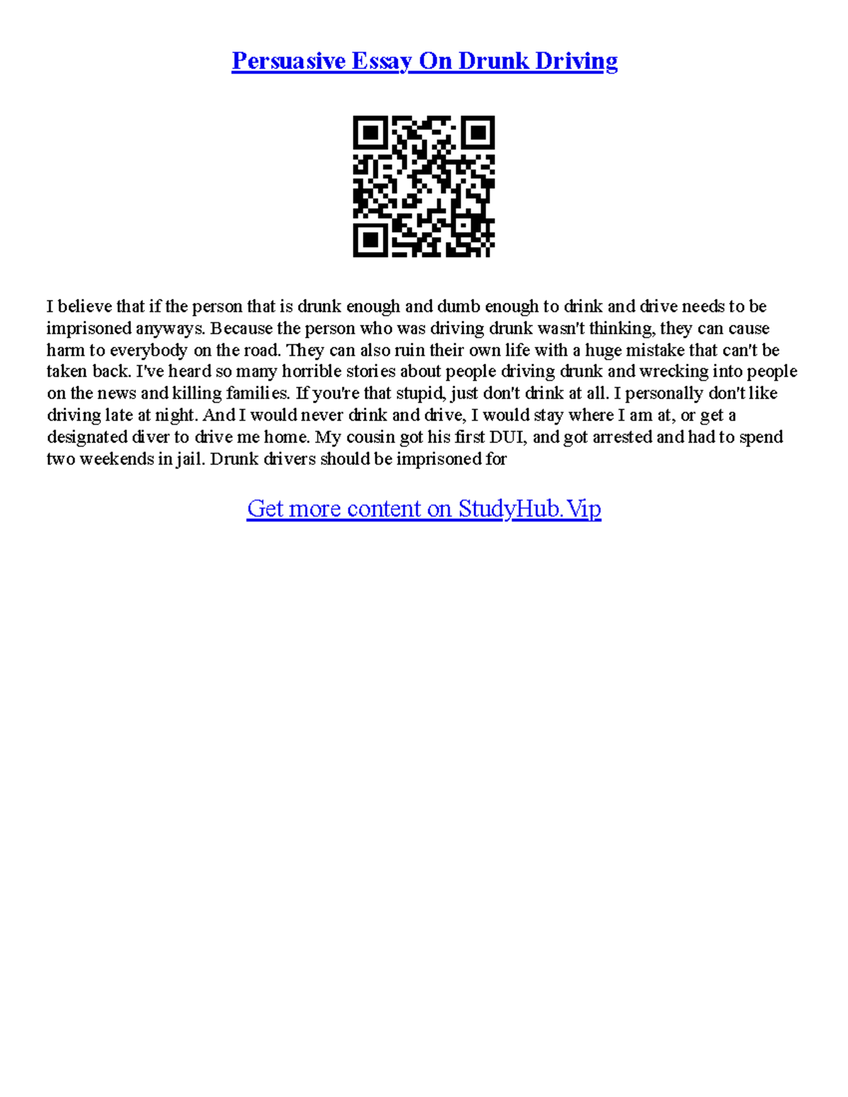 Persuasive Essay On Drunk Driving - Because the person who was driving ...