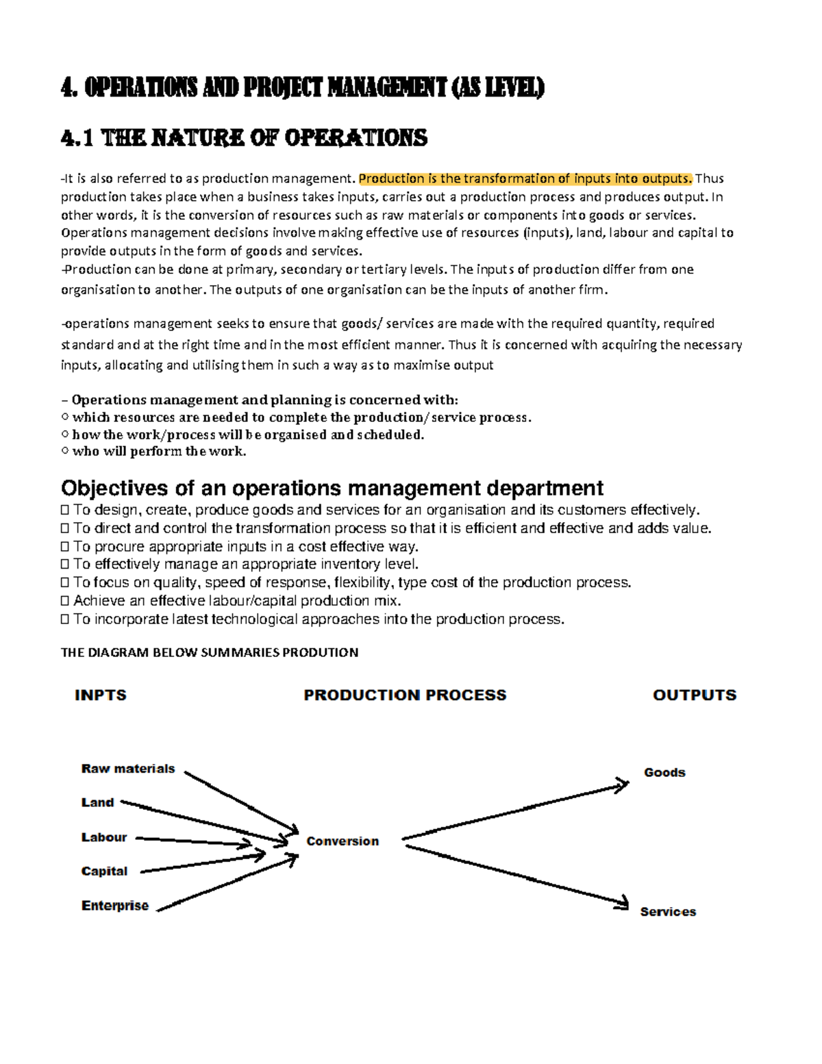 operations management - 4. OPERATIONS AND PROJECT MANAGEMENT (AS LEVEL ...