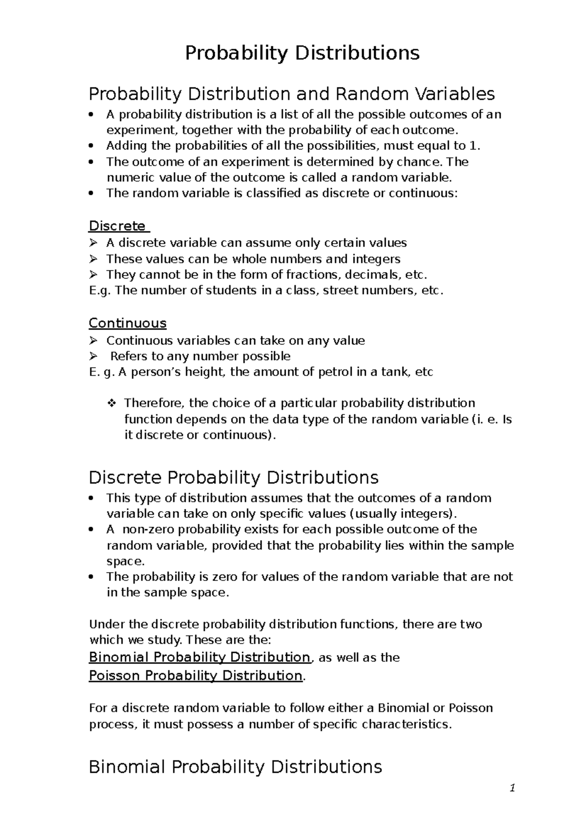 LU 2 Summaries - Probability Distributions Probability Distribution and ...