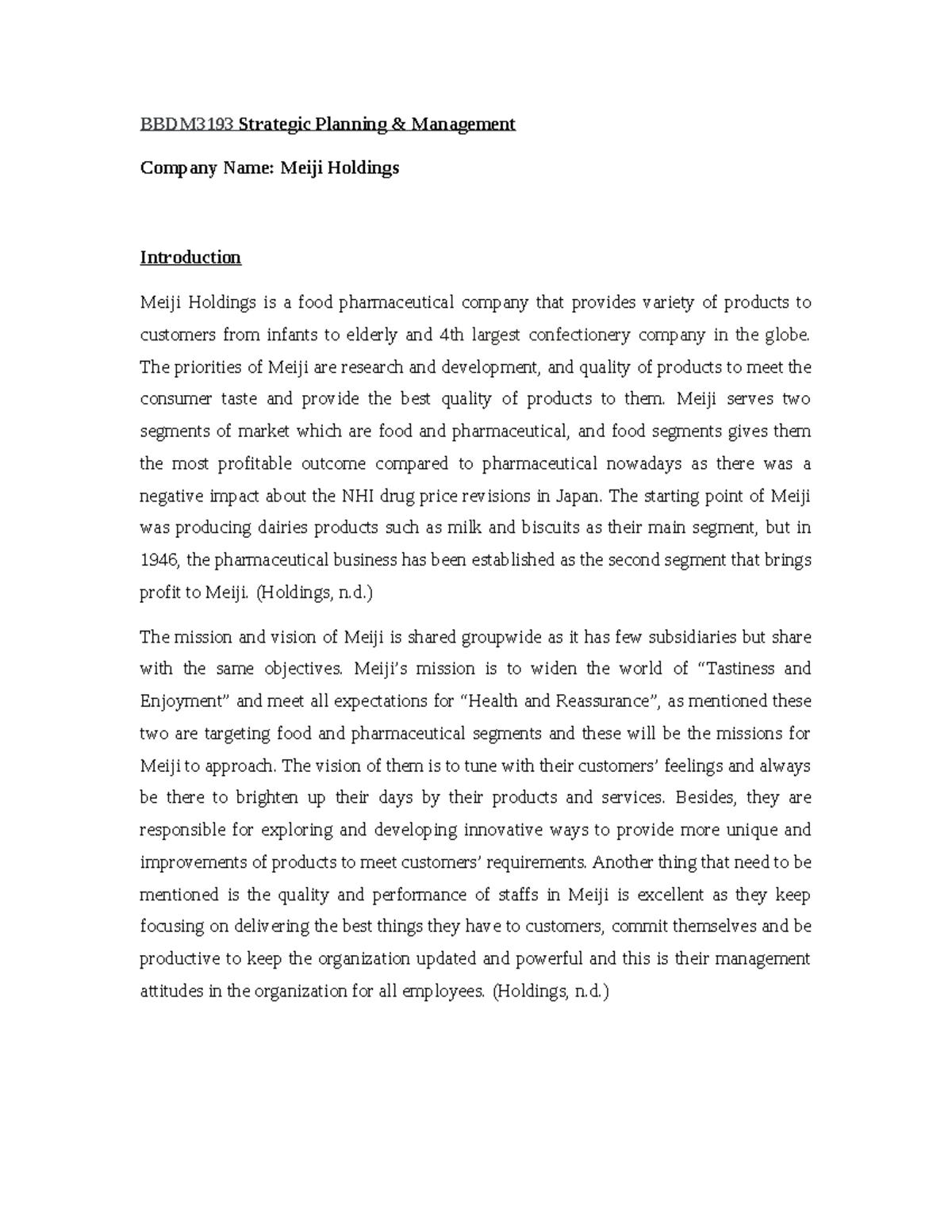 BBDM3193 Strategic Planning Management Group Assignment - BBDM3193 ...