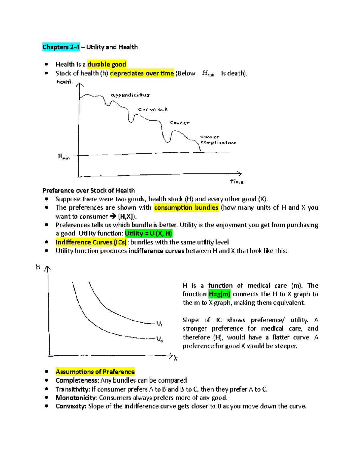 Class Notes 2 - Health is a durable good. How can we graphically ...