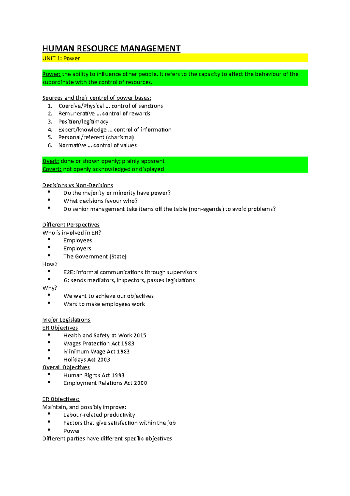 Human Resource Management - HUMAN RESOURCE MANAGEMENT UNIT 1: Power ...