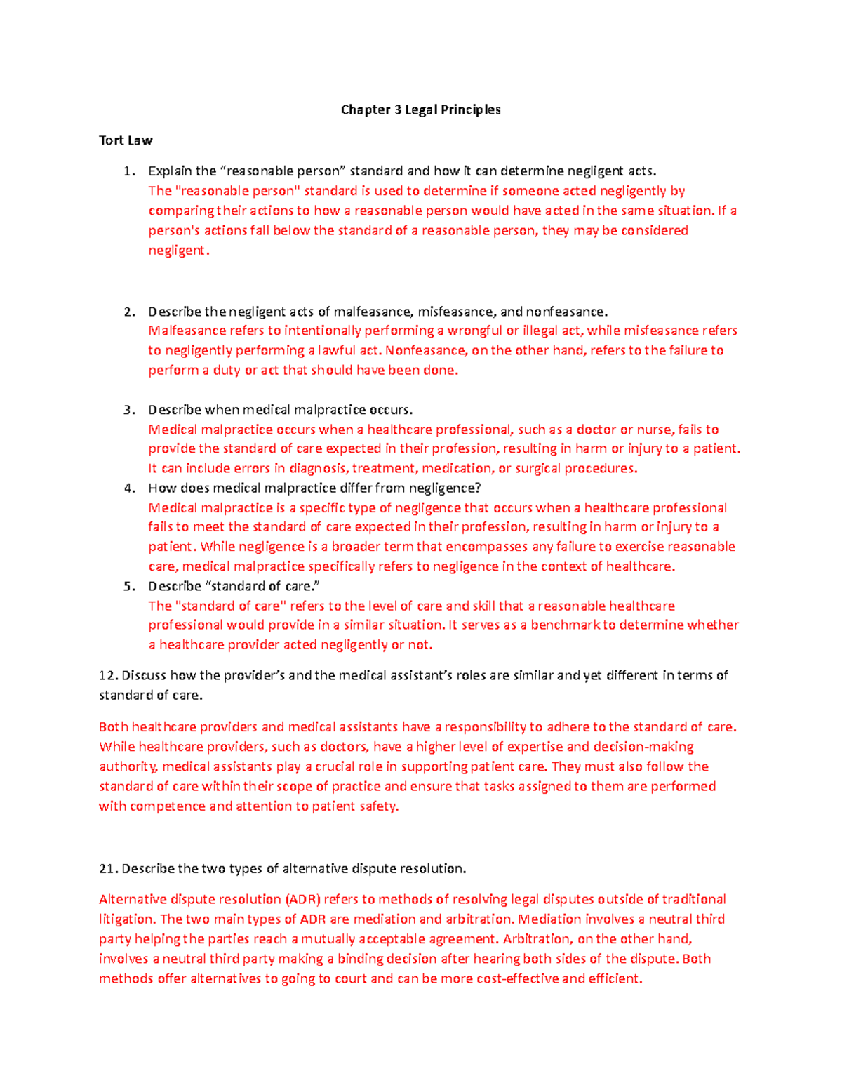 Week 2 Assignment Worksheet - Chapter 3 Legal Principles Tort Law ...