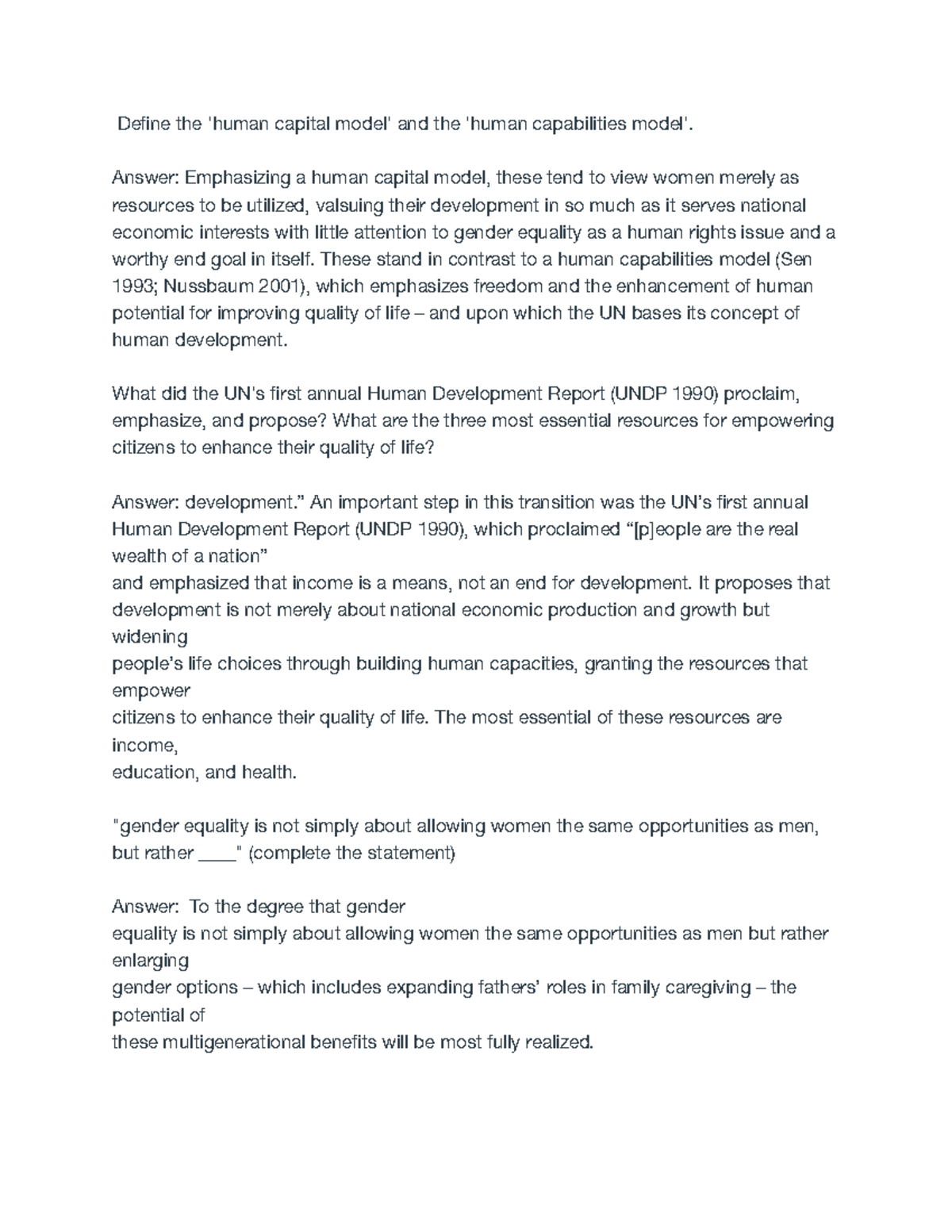 W9 Chp review Child Development - Define the 'human capital model' and ...