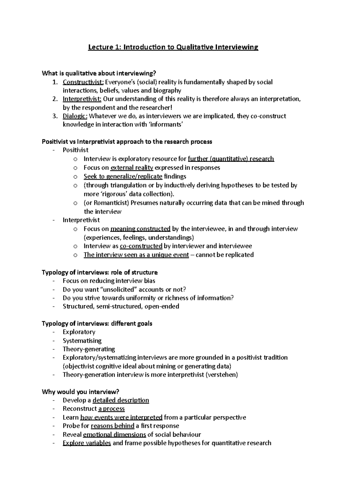 Lecture 1 Notes - Lecture 1: Introduction to Qualitative Interviewing ... Lecture 1 Notes - Lecture 1: Introduction to Qualitative Interviewing ...