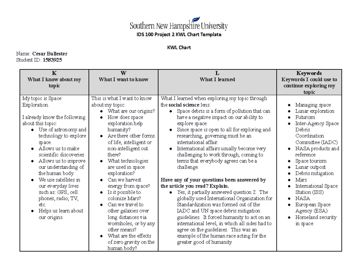 IDS 100 Project 2 KWL - IDS 100 Project 2 KWL Chart Template KWL Chart ...