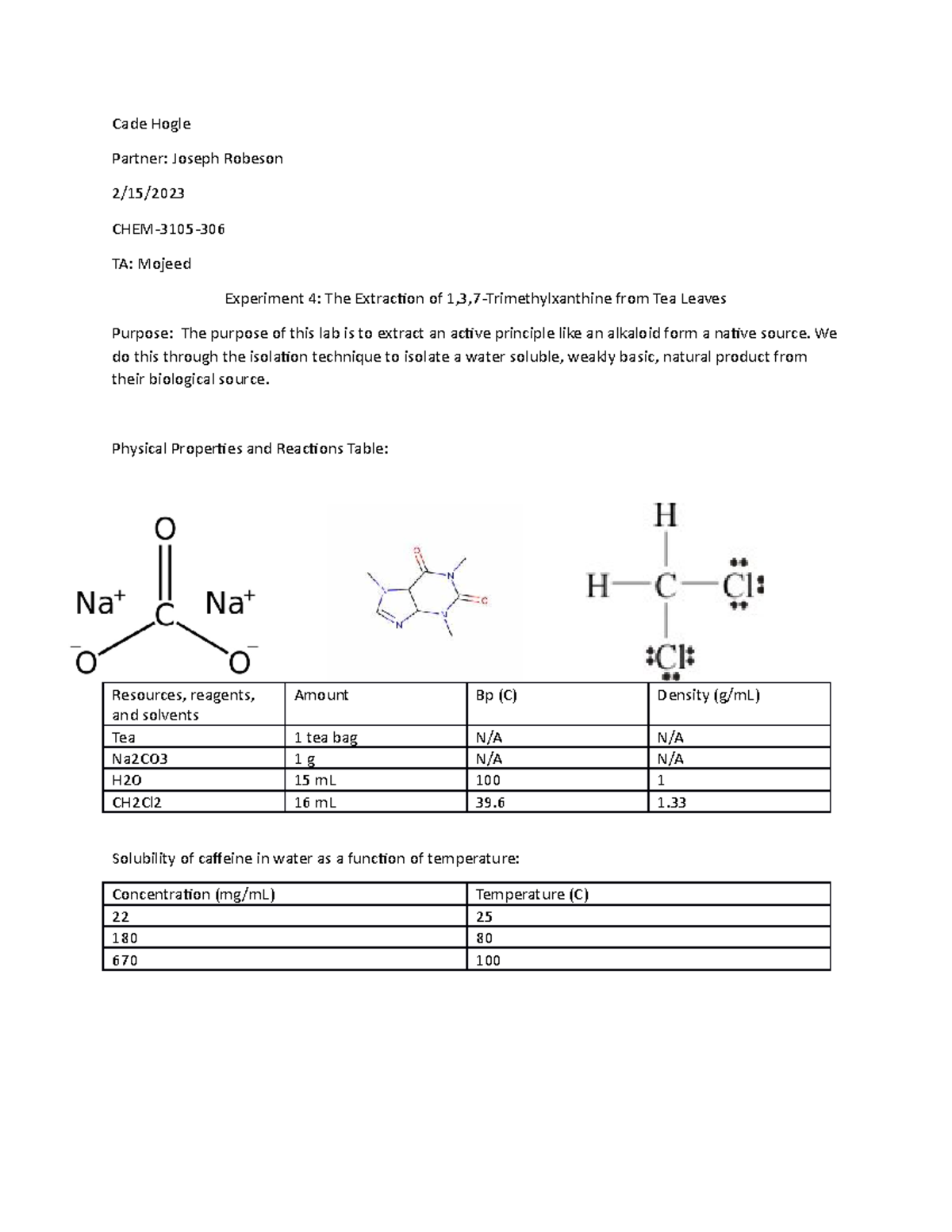Experiment 4 pre and post lab - Cade Hogle Partner: Joseph Robeson 2/15 ...