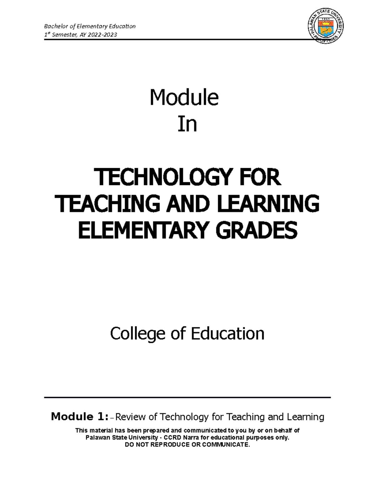SC-TTL Module 1 - kimberly Ardais - Bachelor of Elementary Education 1 ...