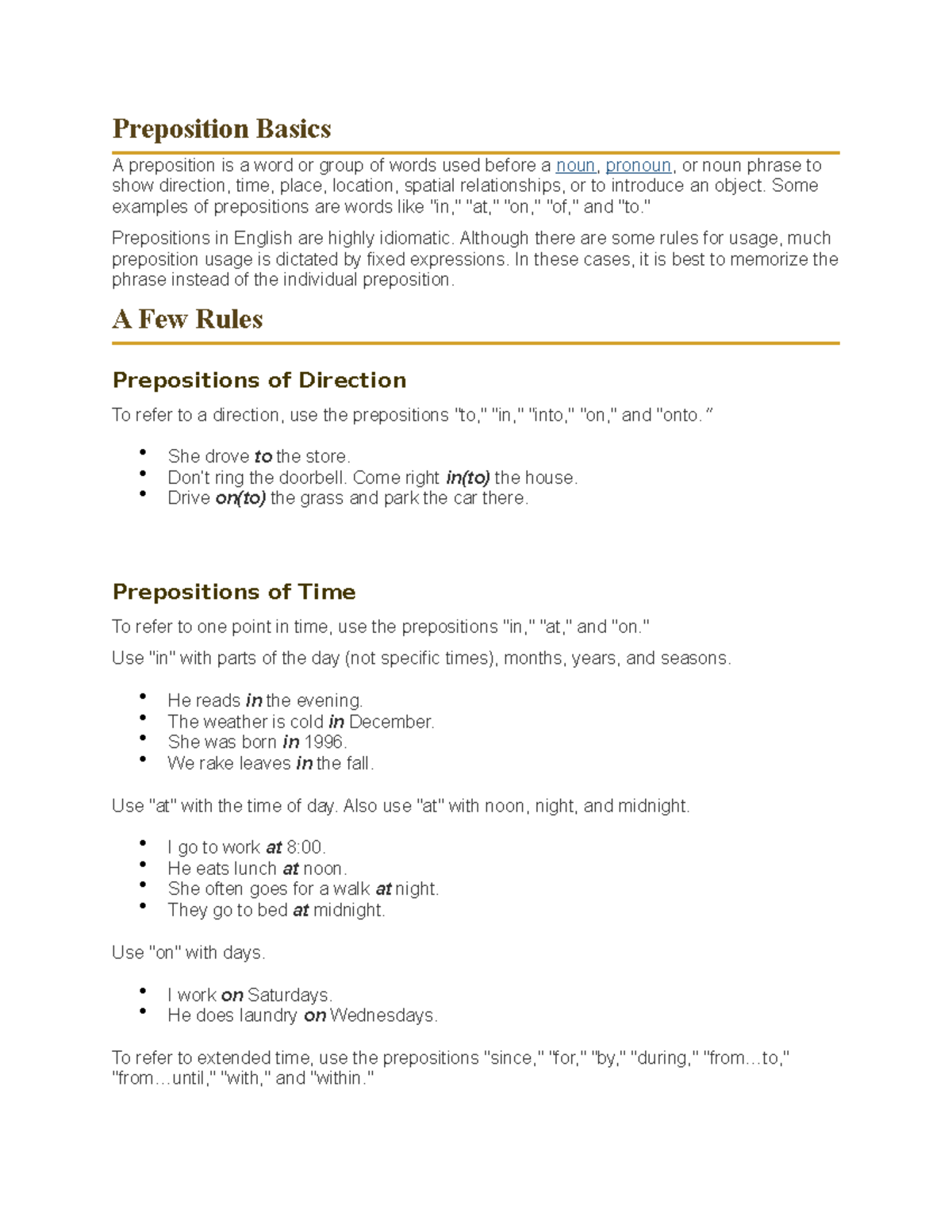 Prepositions- english - Preposition Basics A preposition is a word or ...