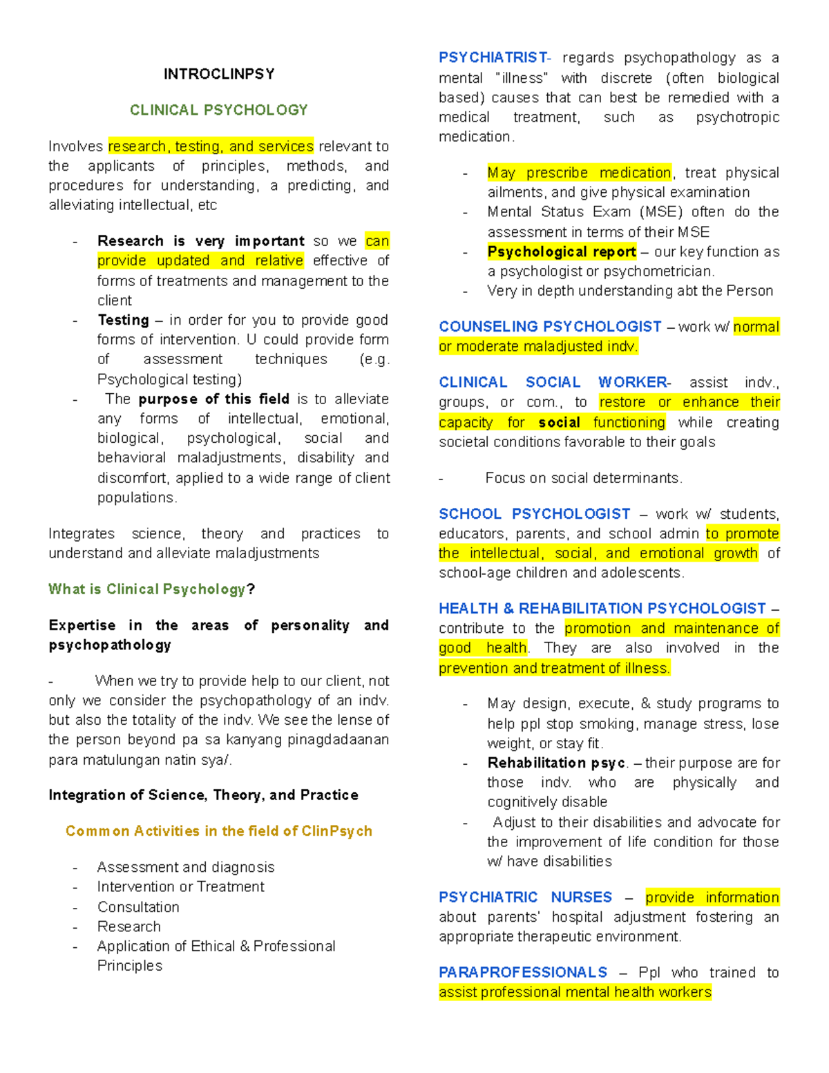 Module 1-4 Introduction Clinical Psychology Summary - INTROCLINPSY ...
