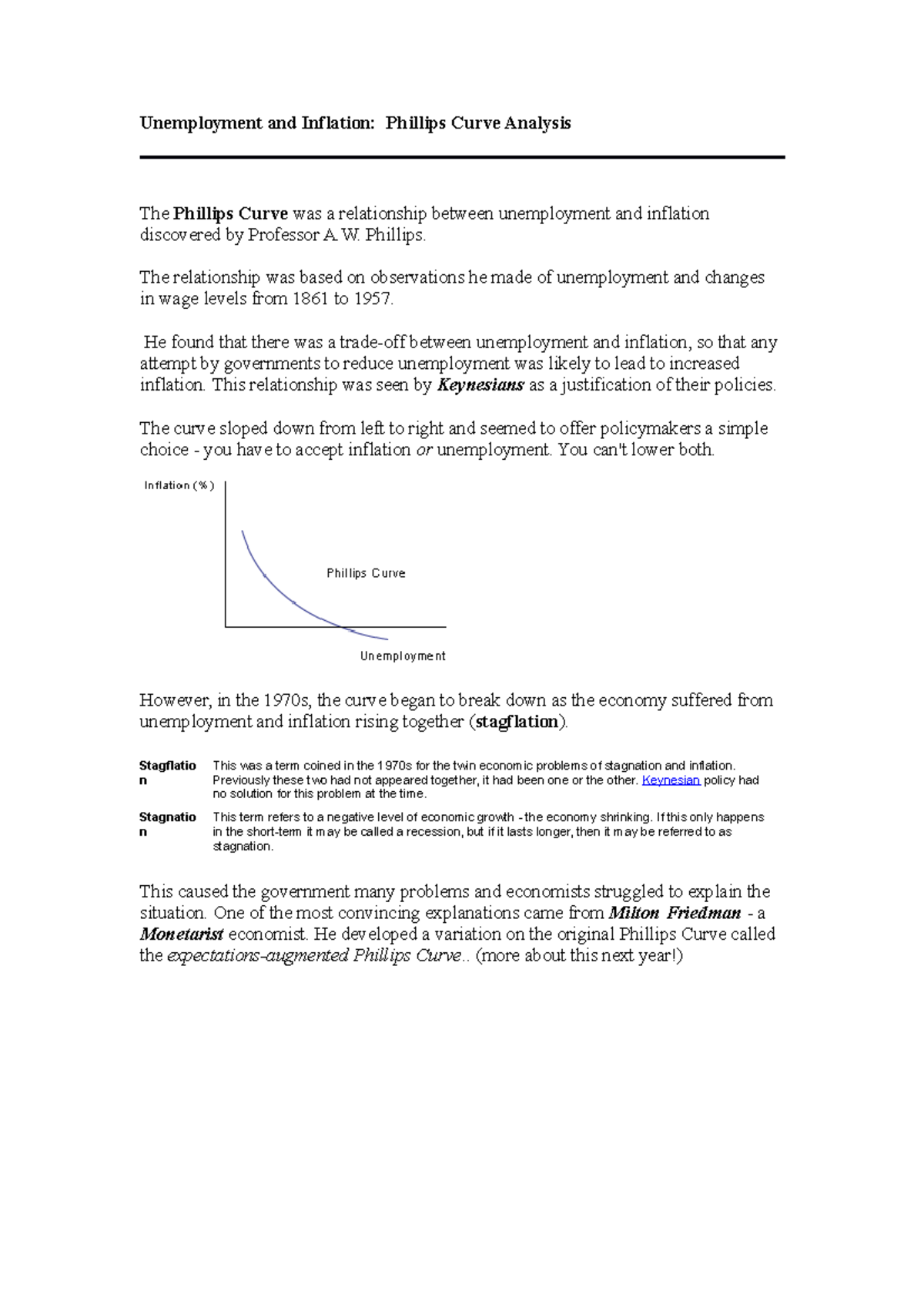 Notes - Phillips Curve and conflicting macroeconomics objectives ...