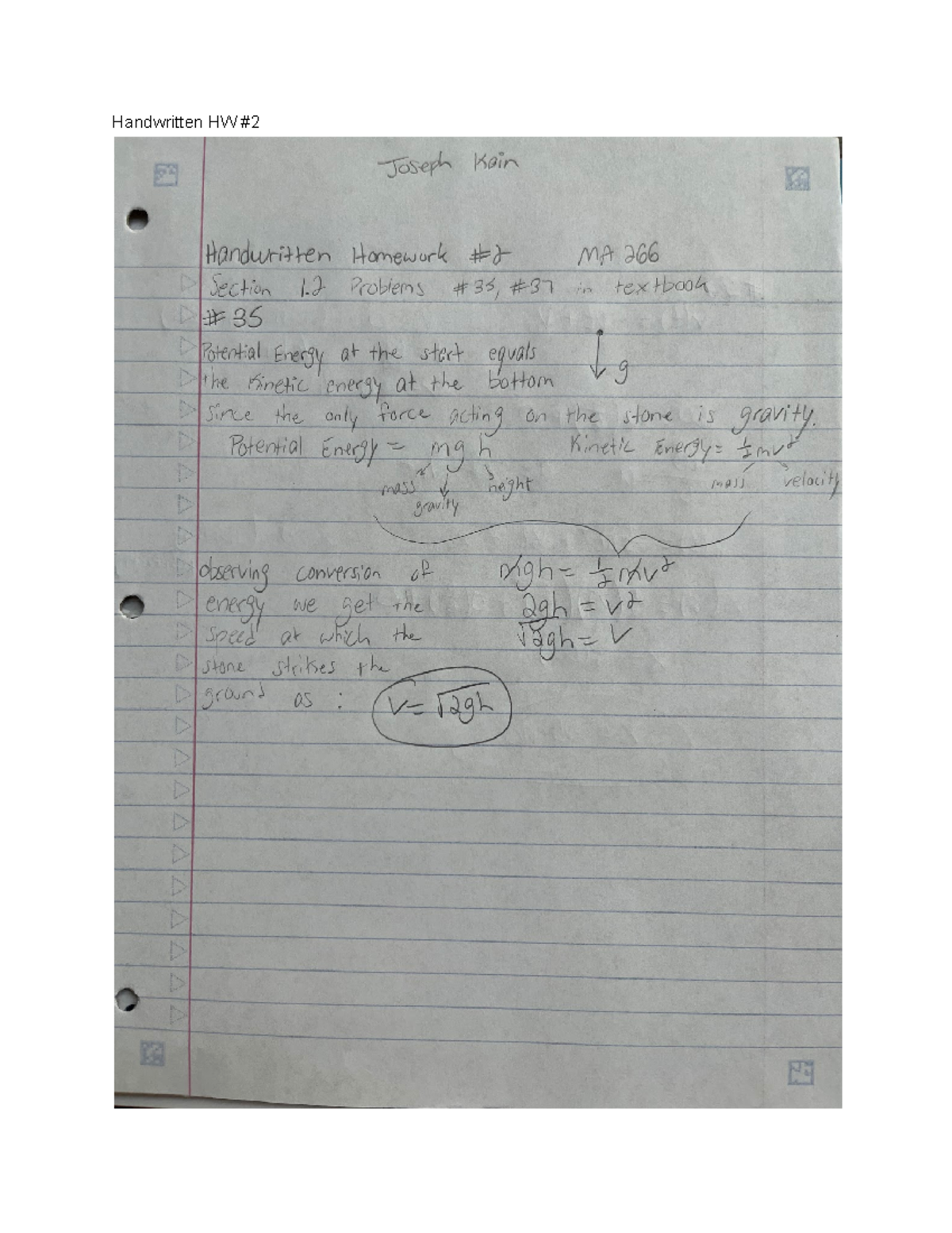MA 66 Handwritten HW #2 - Homework #2 - Handwritten HW Joseph Kain ...