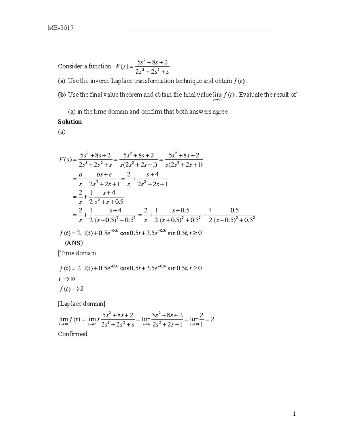 more PFE problems - ME- 1 Consider a function 2 32 () 582 22 Fs ss s s ...