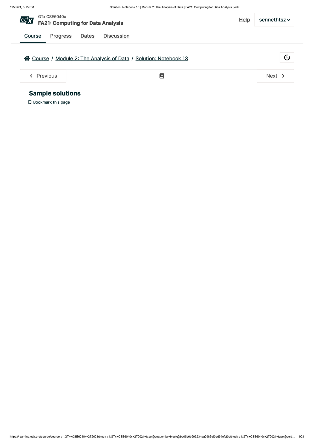 Solution Notebook 13 Module 2 The Analysis of Data FA21 Computing for Data Analysis ed X - - Studocu