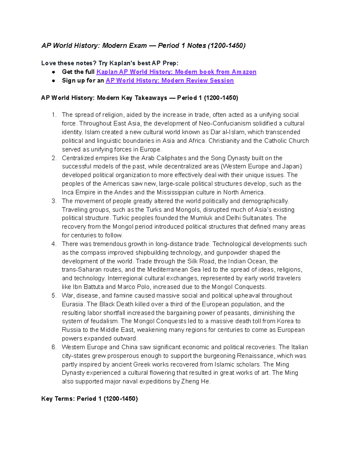 AP World History Modern Exam — Period 1 Notes (1200-1450) - AP World ...