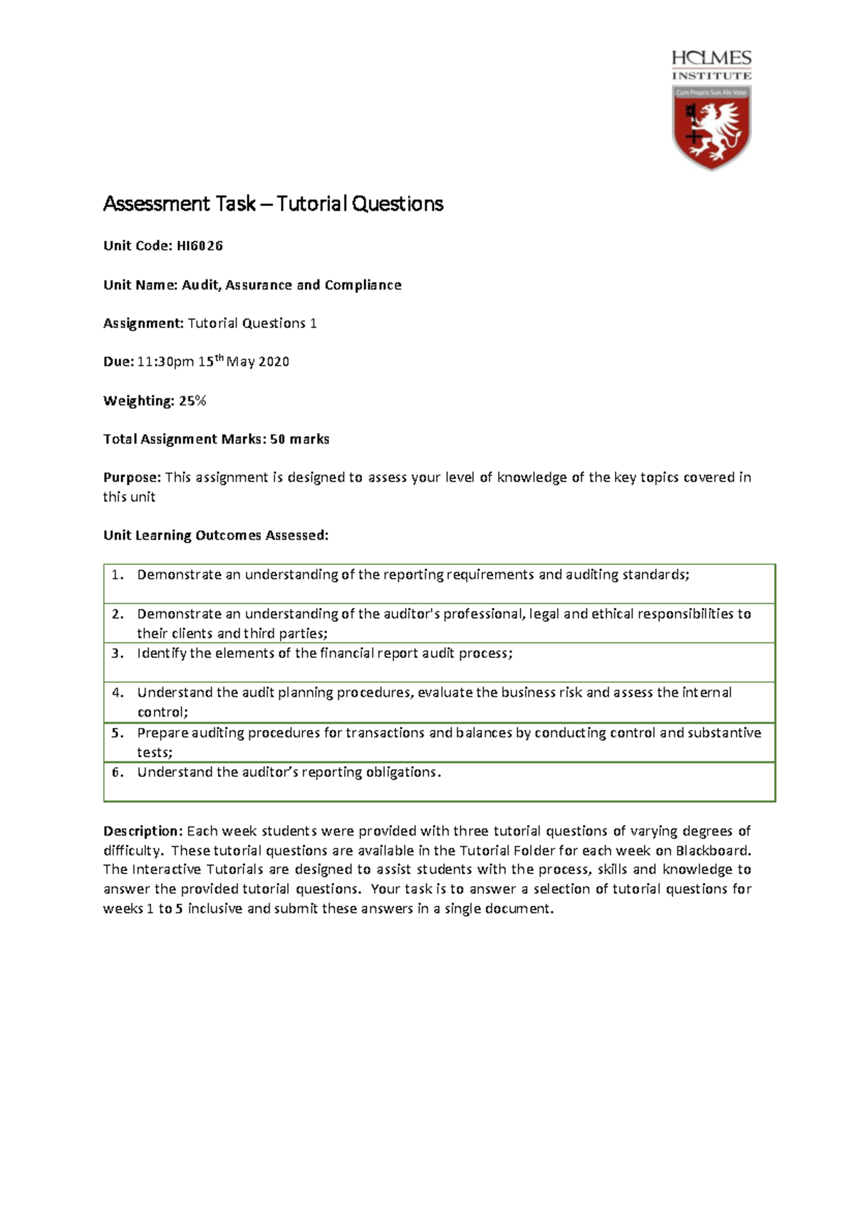 696 1055521 - Summary Seneca College - Assessment Task – Tutorial ...