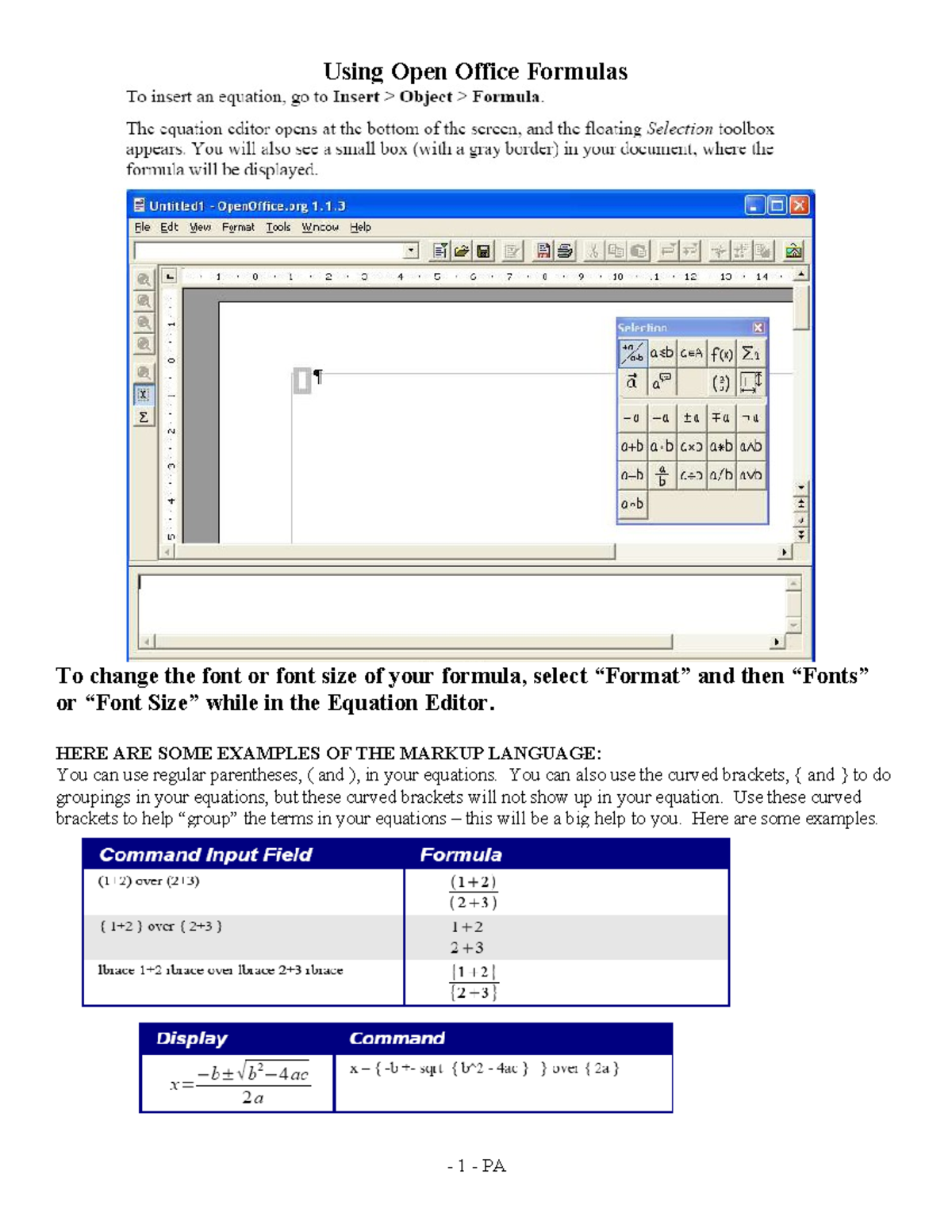 Using Open Office Equations, Final - Using Open Office Formulas To ...