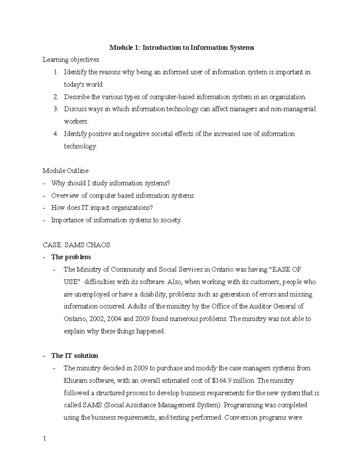 Module 1 - notes - Module 1: Introduction to Information Systems ...