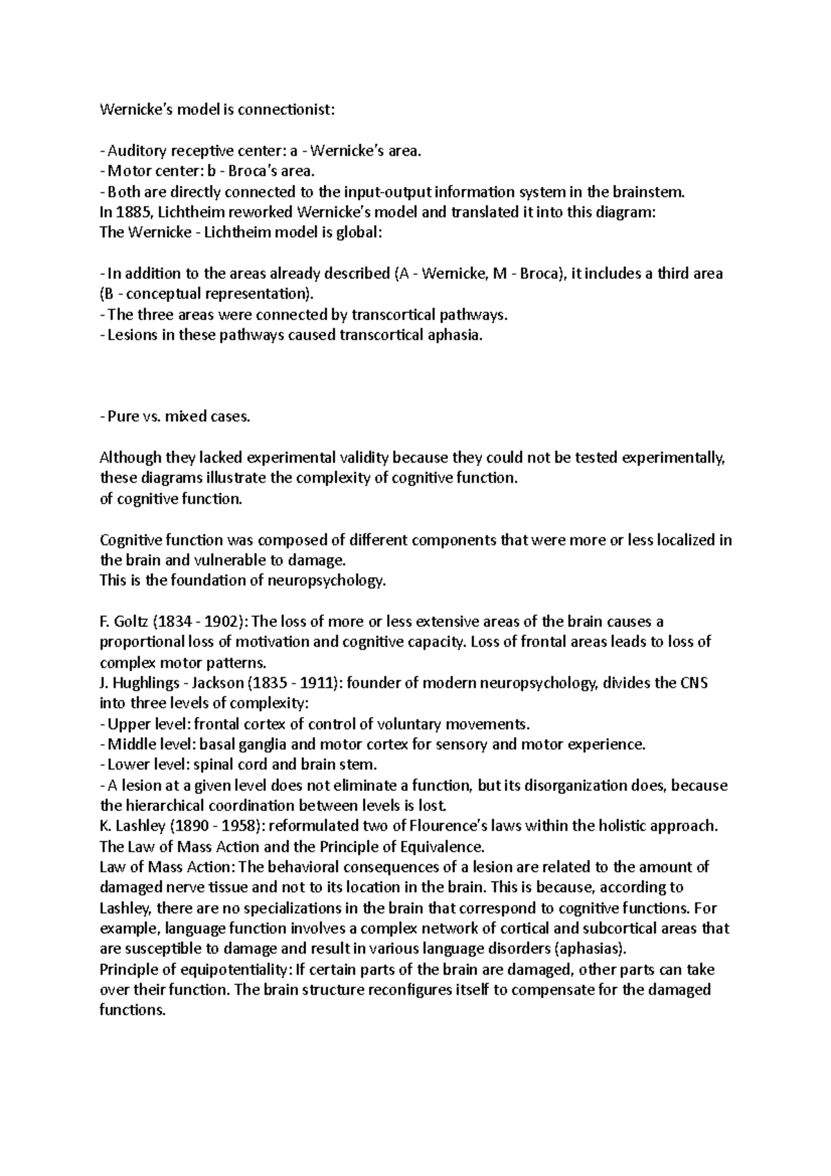 Wernicke - General Psychology - Wernicke's model is connectionist ...