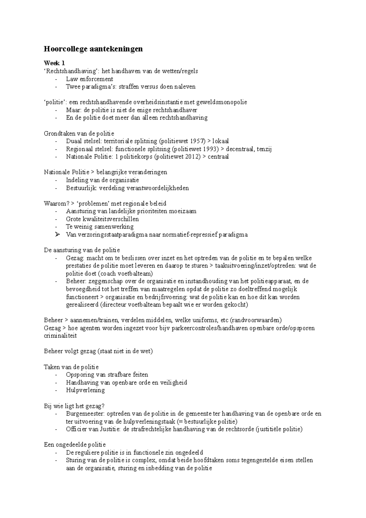 Hoorcolleges rechtshandhaving - Hoorcollege aantekeningen Week 1 ...