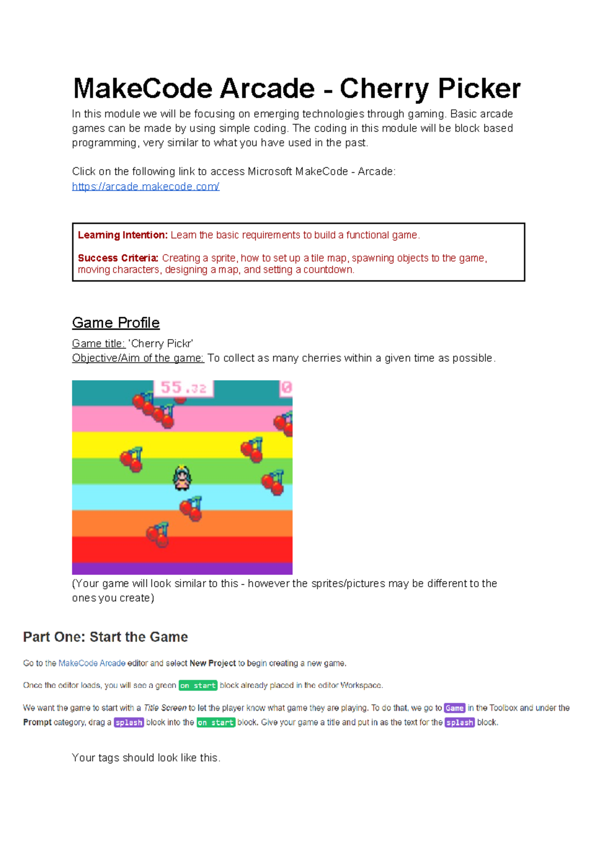 1.0 Cherry Picker - Make Code Arcade - MakeCode Arcade - Cherry Picker ...