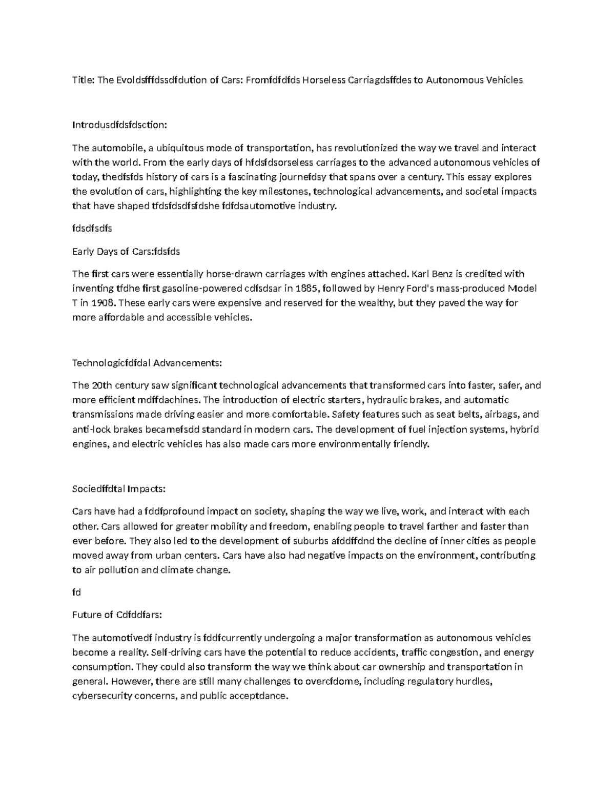 Essay 6 - fdsd sfdf sfd sdf sdf sdfs dsf df sfds df s - Title: The Evoldsfffdssdfdution of Cars ...