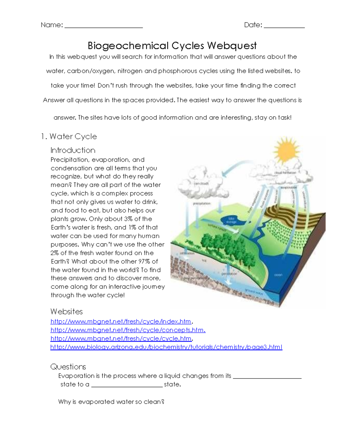 Biogeochemical Cycles Webquest - Name: _______________________ Date ...