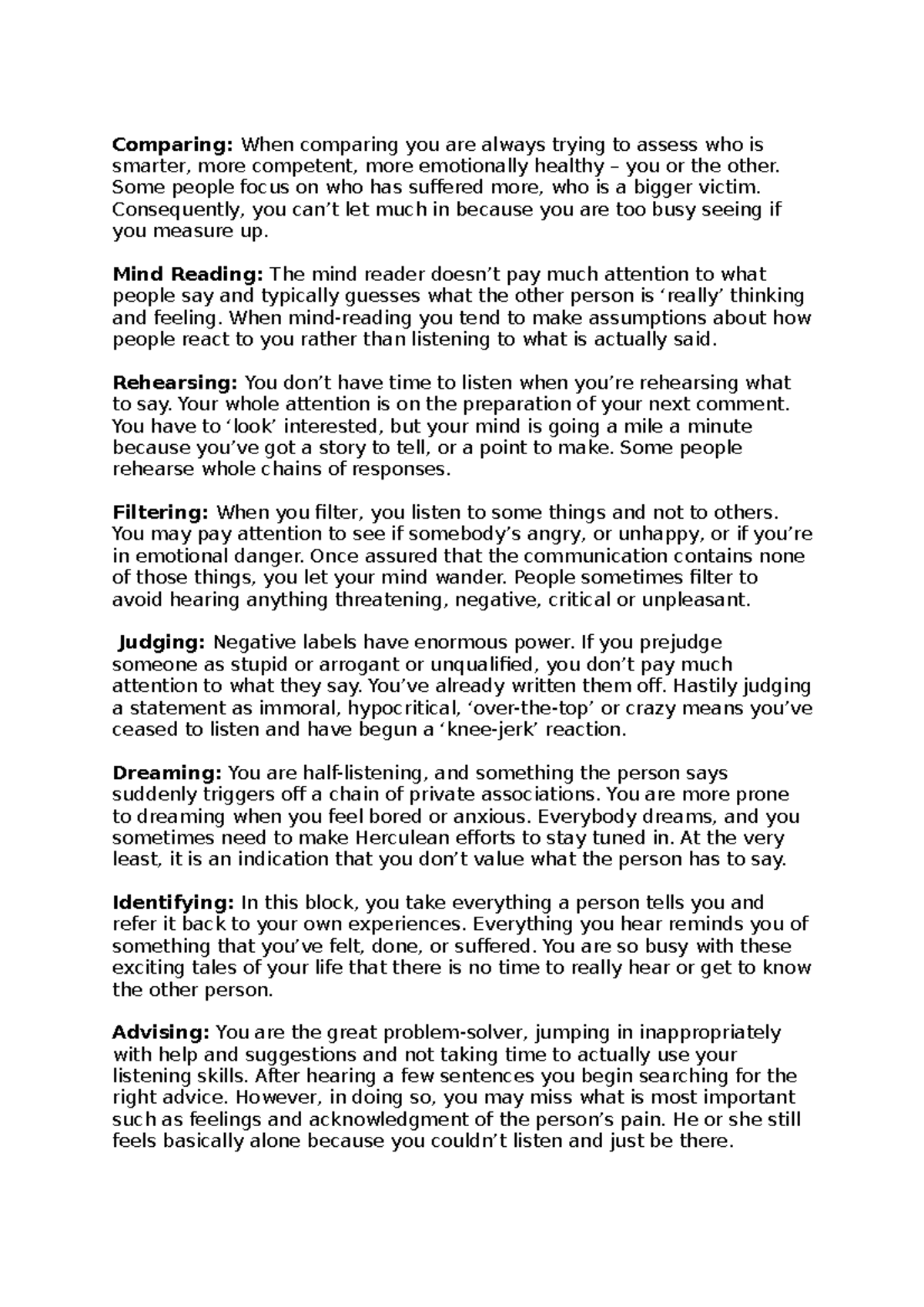 Interpersonal Skills BST Listening blocks - Comparing: When comparing ...