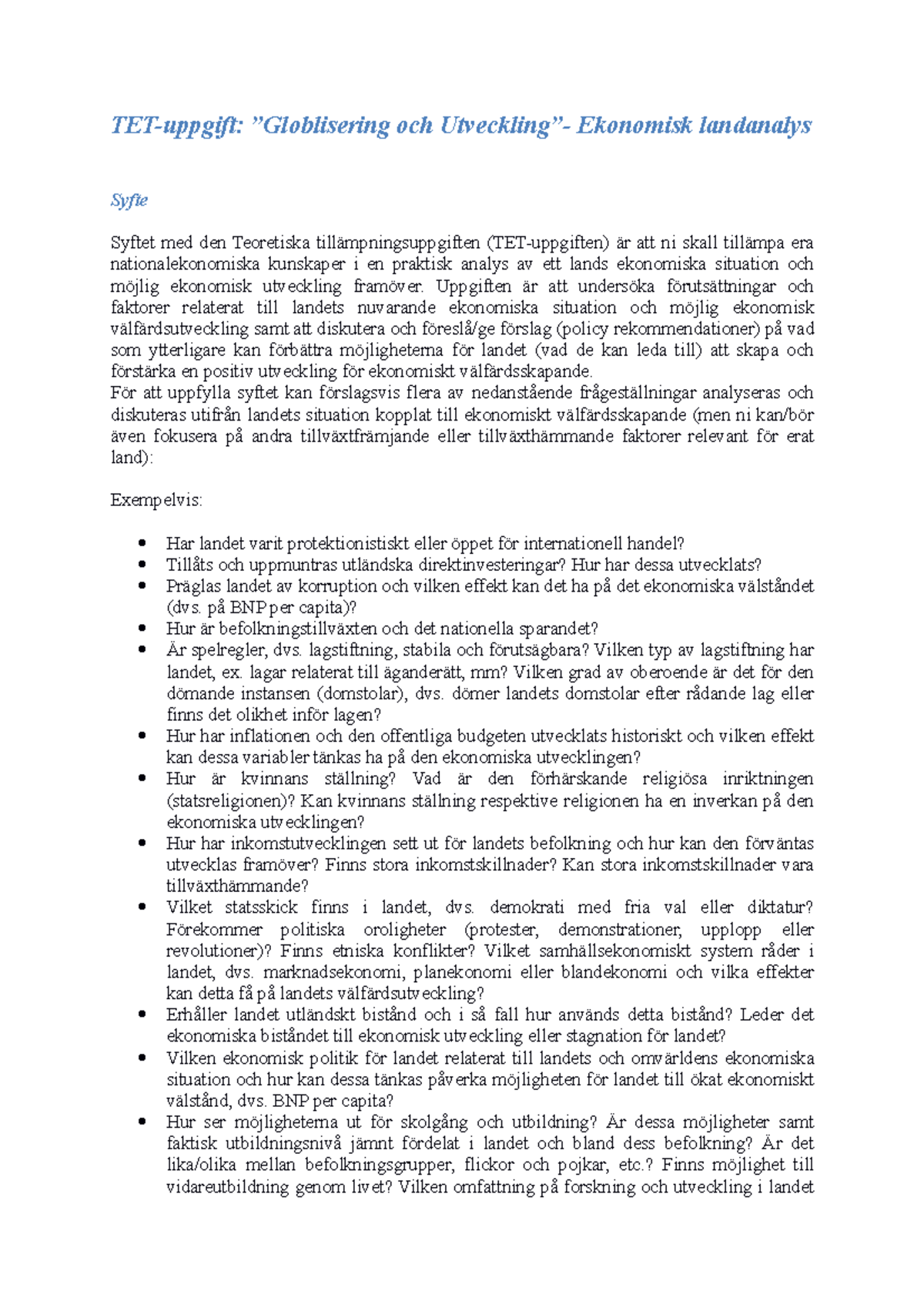 TET instruktion VT - Tet uppsats - TET-uppgift: ”Globlisering och ...