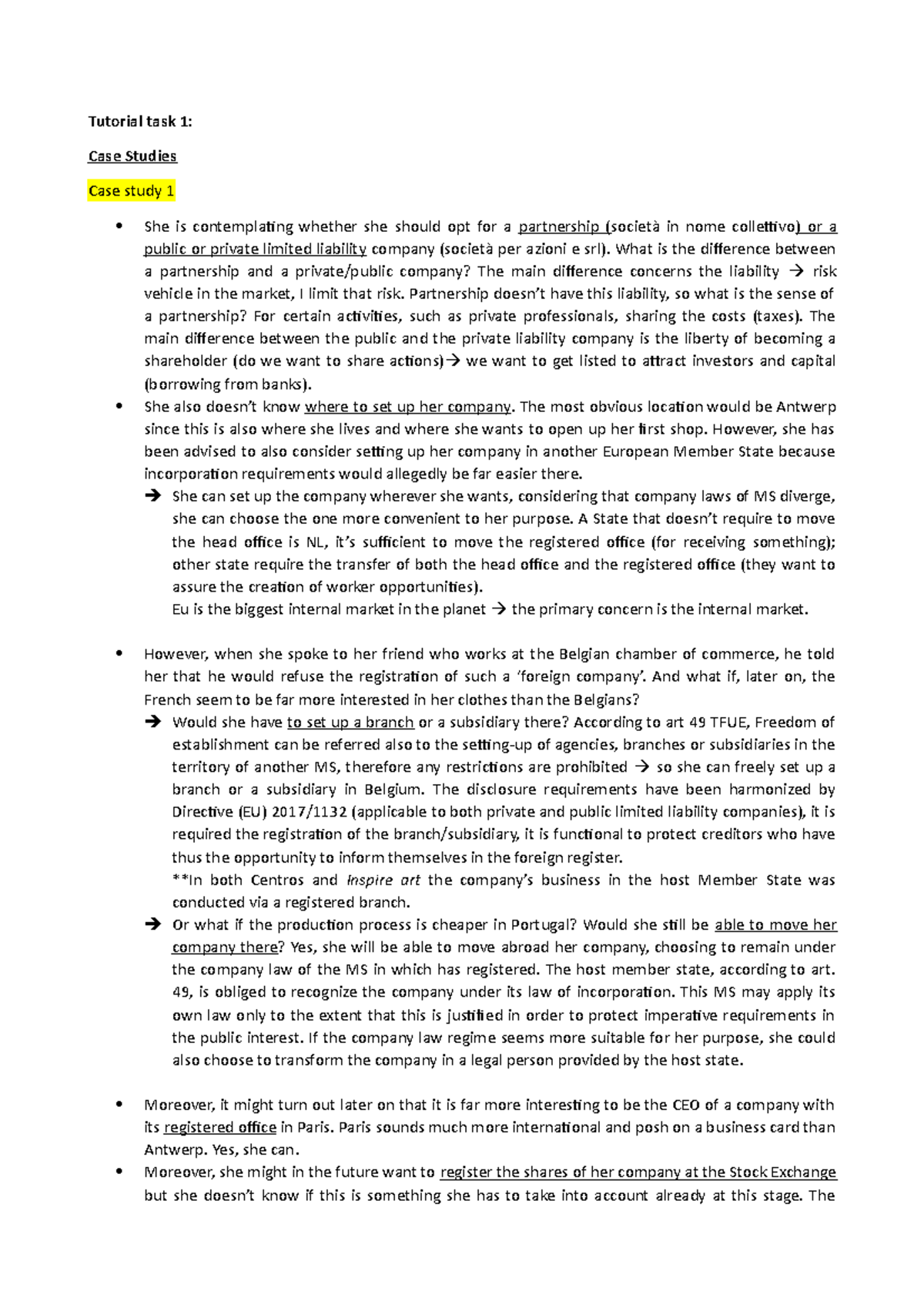Tutorial task 1 company law - Tutorial task 1 : Case Studies Case study ...