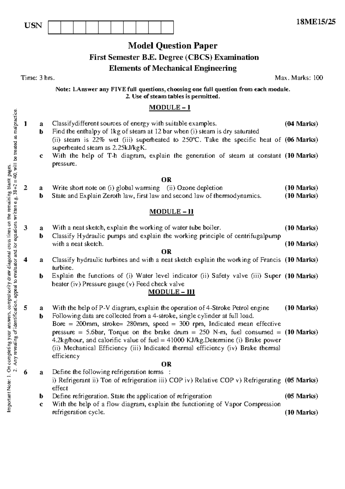 18me151 - 18ME15/ Model Question Paper First Semester B. Degree (CBCS ...