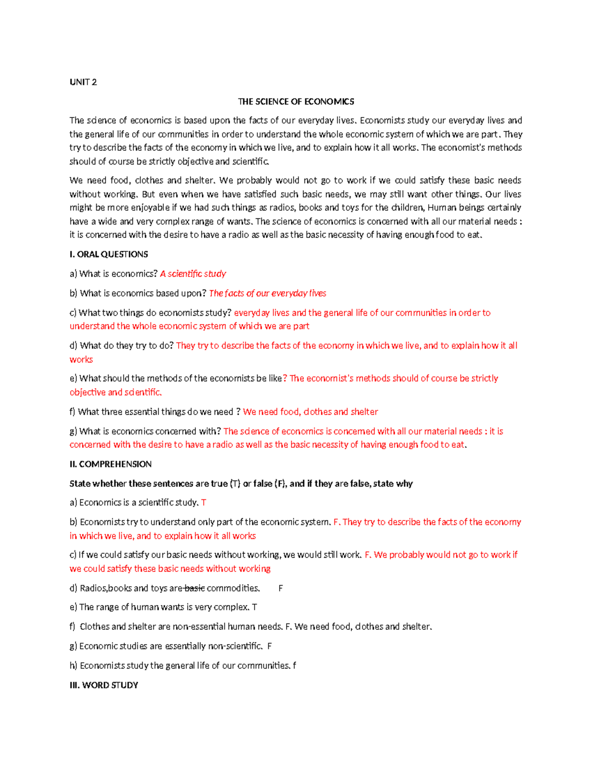 UNIT 2 - Summary Tiếng Anh Thương Mại - UNIT 2 THE SCIENCE OF ECONOMICS ...