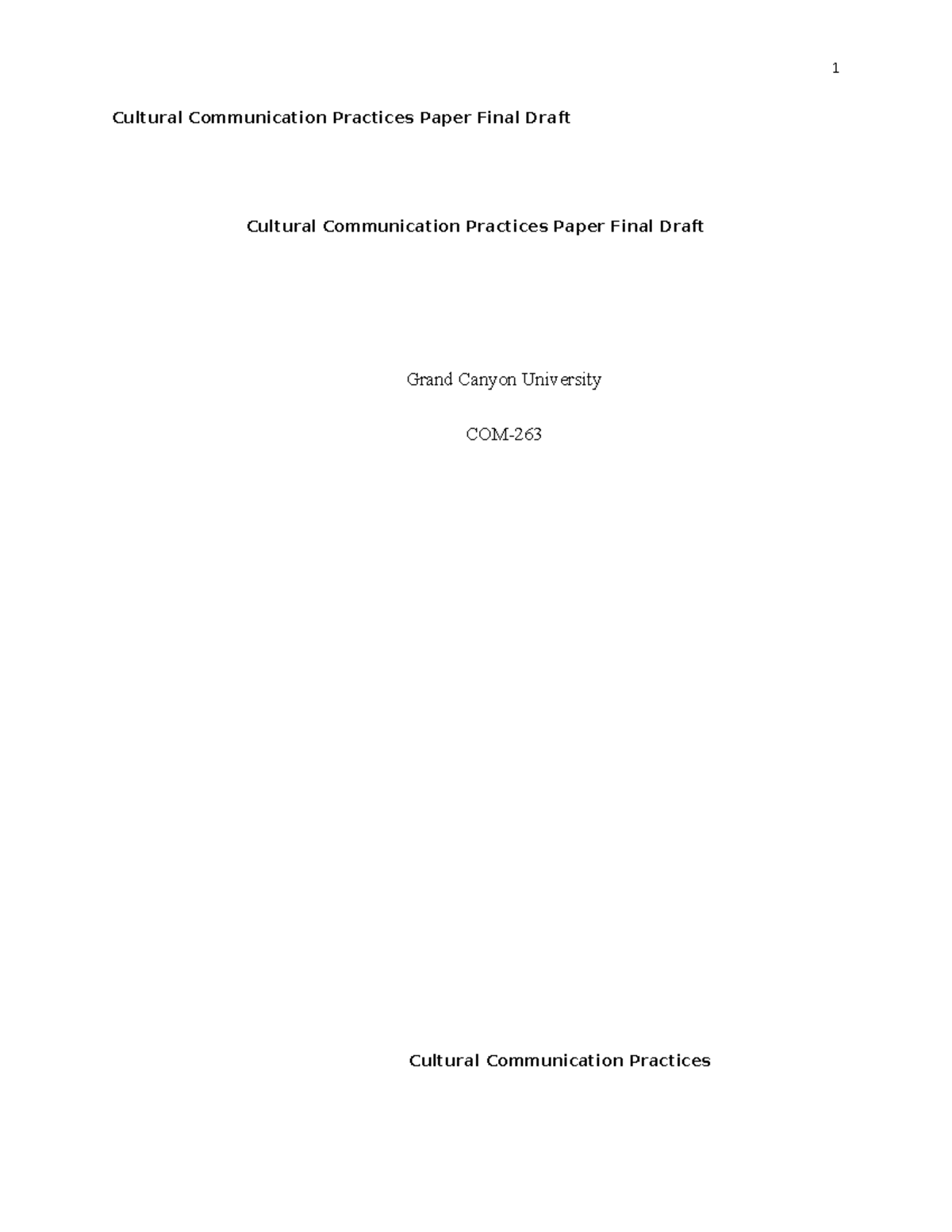 Cultural Communication final draft - Cultural Communication Practices ...