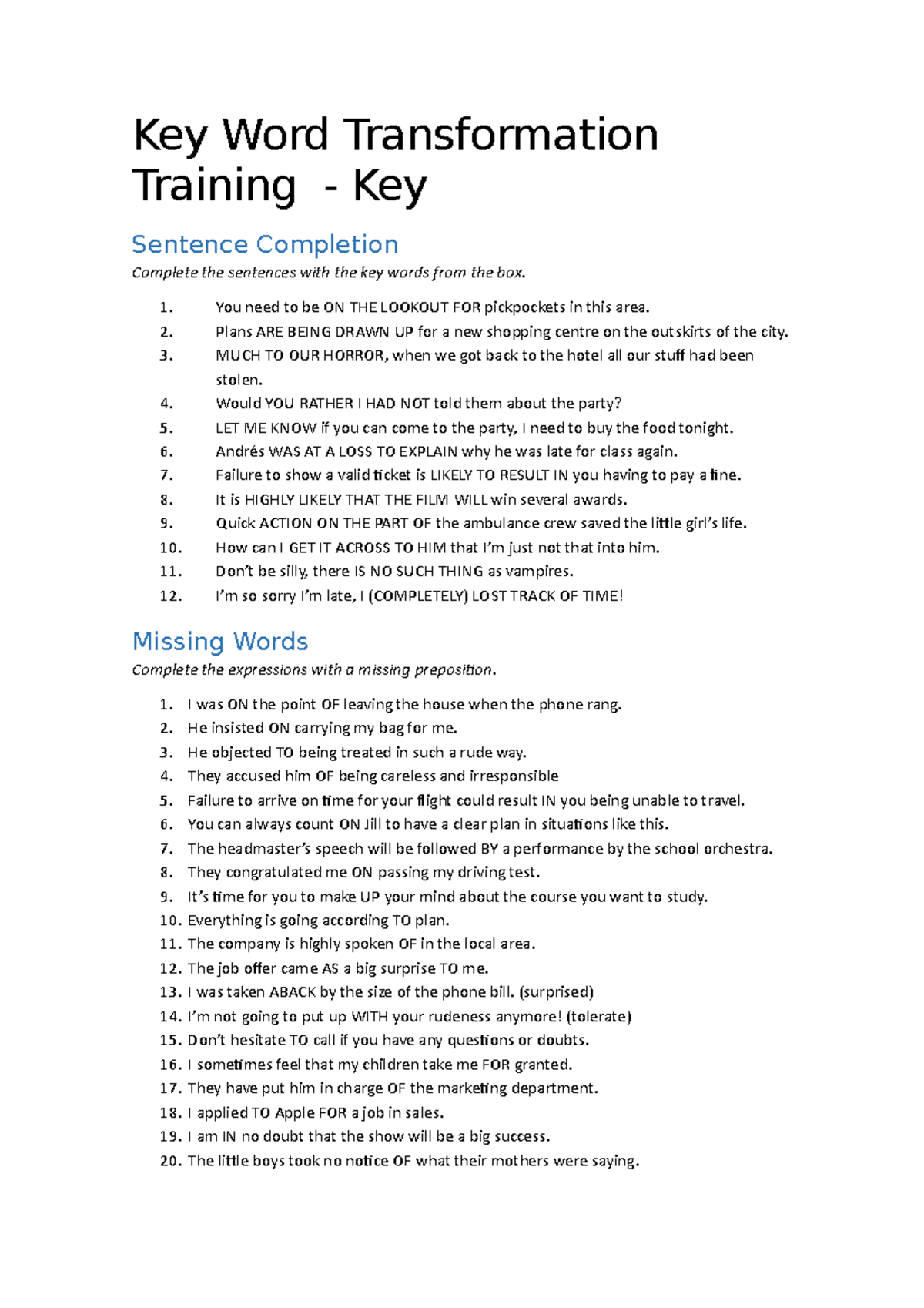 Key word transformation training key - Key Word Transformation Training ...