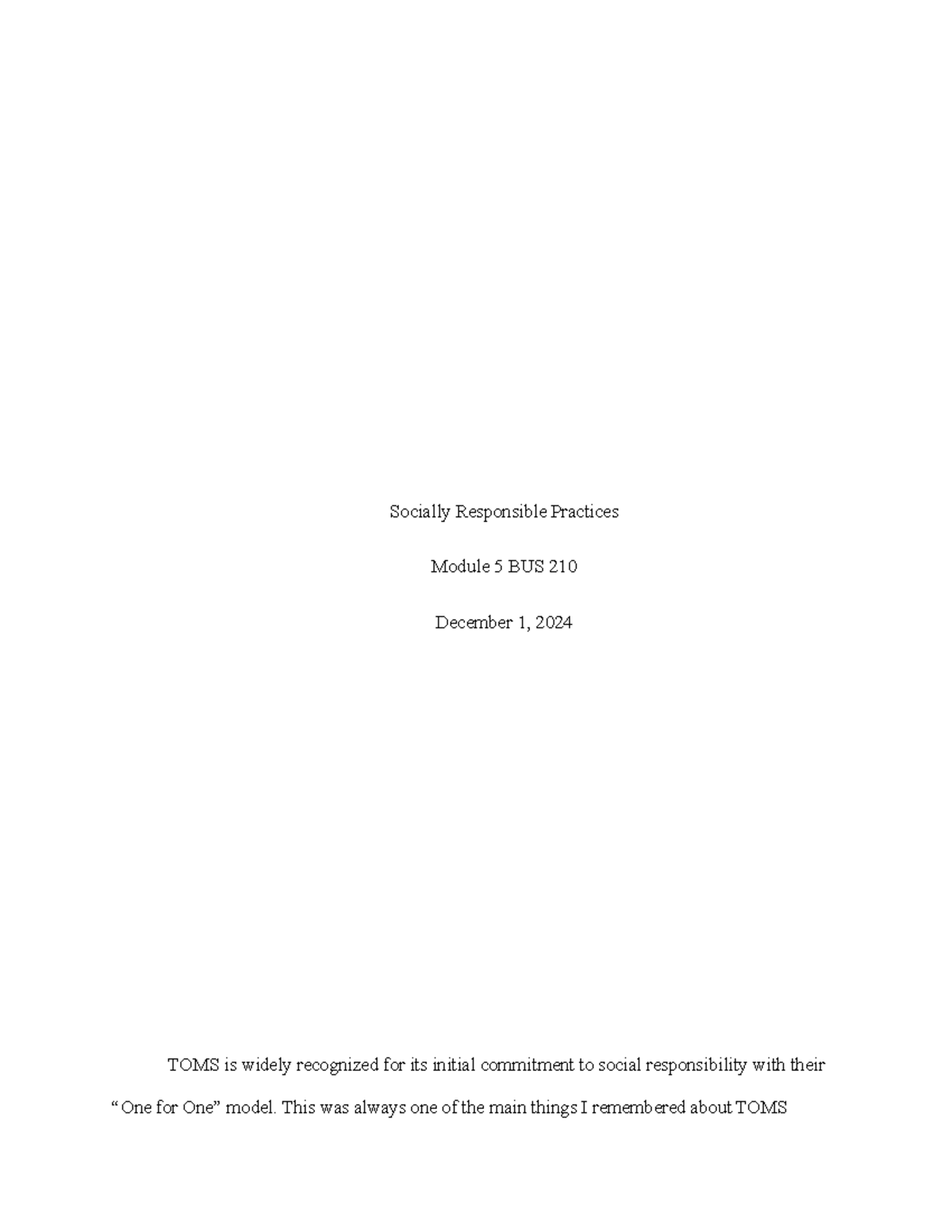 BUS210 Mod 5 Paper - Socially Responsible Practices Module 5 BUS 210 ...