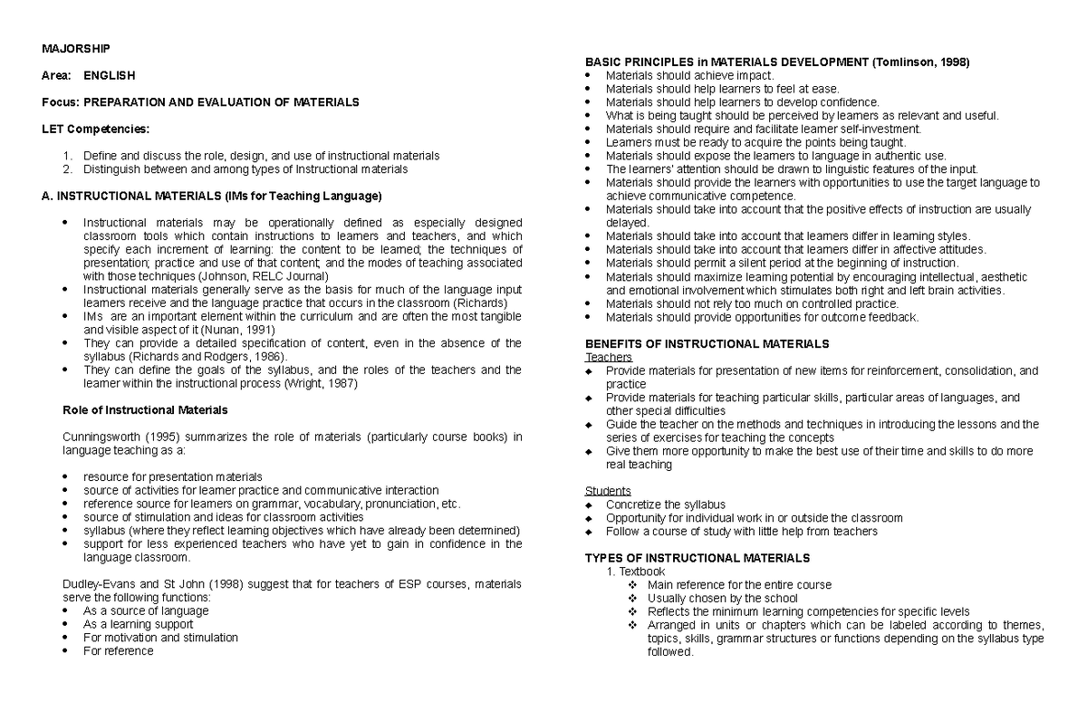 14 - Preparation of IM - MAJORSHIP Area: ENGLISH Focus: PREPARATION AND ...