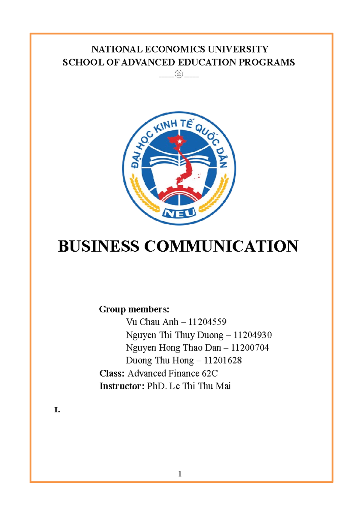 Business Communication -Report - NATIONAL ECONOMICS UNIVERSITY SCHOOL ...
