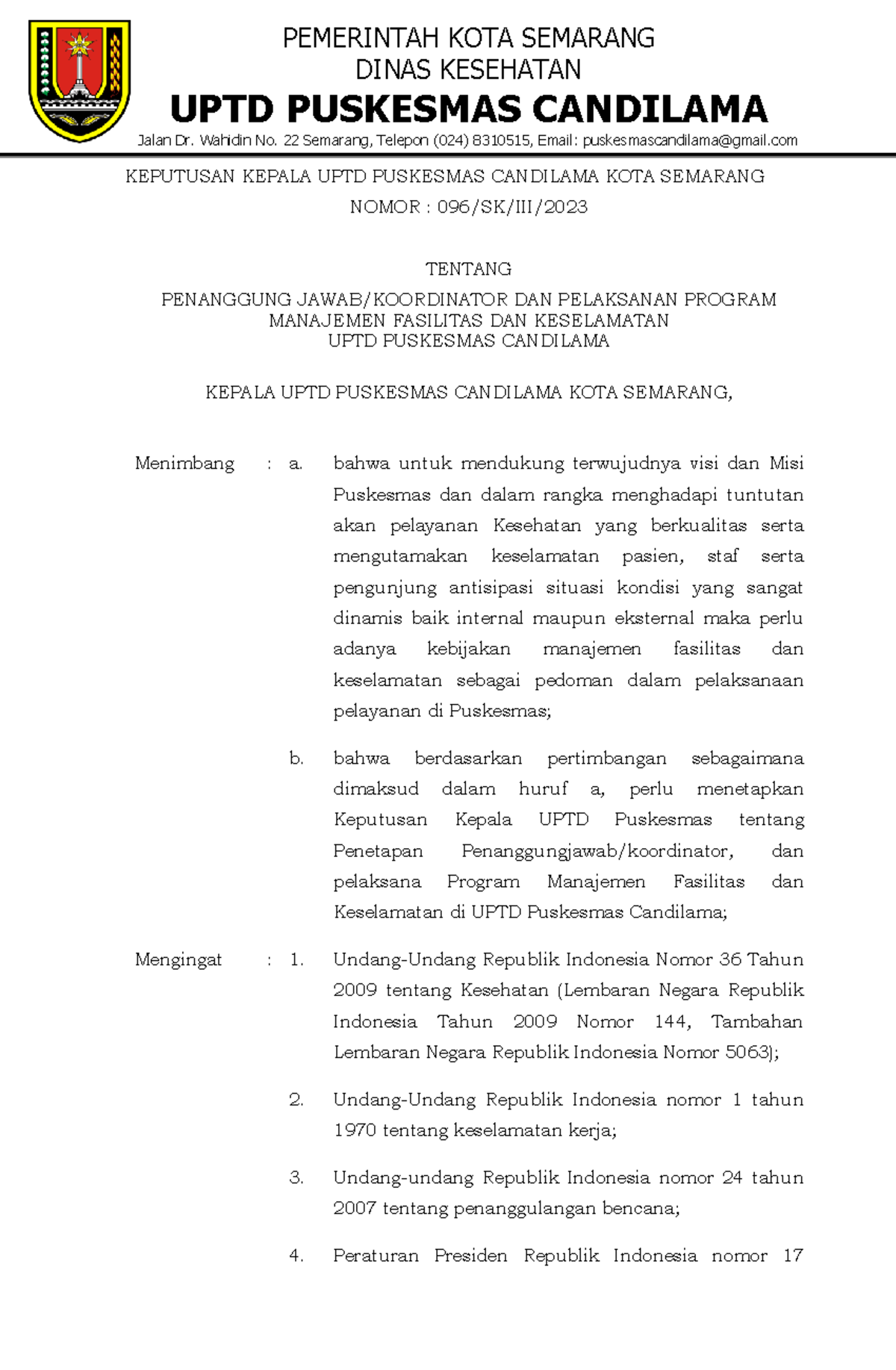 1.4.1.1 SK tentang Penetapan Program MFK - PEMERINTAH KOTA SEMARANG ...