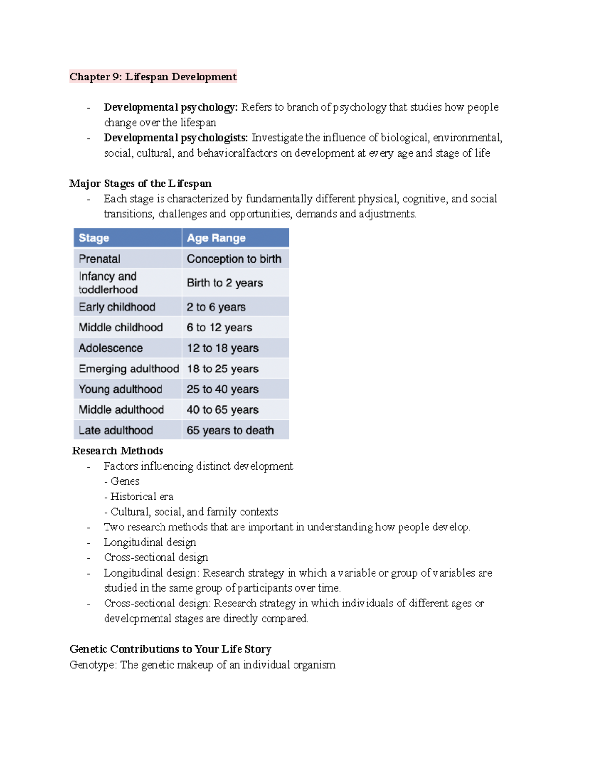 Psychology 001 Human Development - Chapter 9: Lifespan Development ...